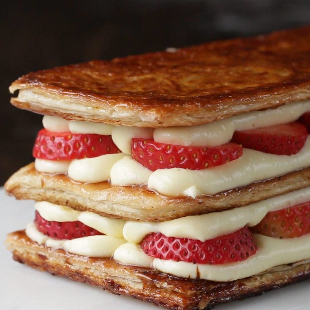 Layered Strawberry Cream Puff Cake (Mille-Feuille) - Cooking TV Recipes